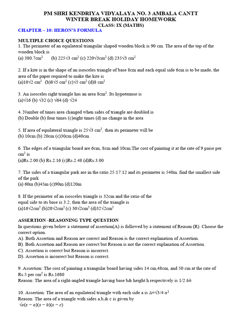 Winter Break HHW Class Ix 2025-26-1 | PDF | Sphere | Area