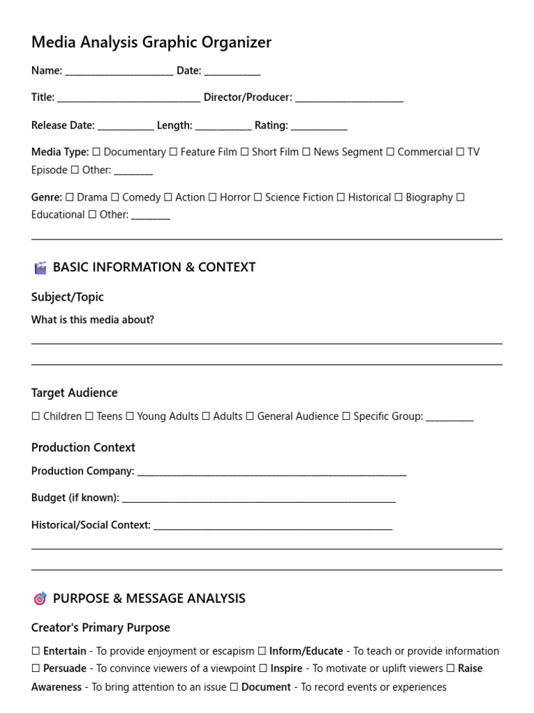 Media Analysis Graphic Organizer Template | PDF | Credibility ...
