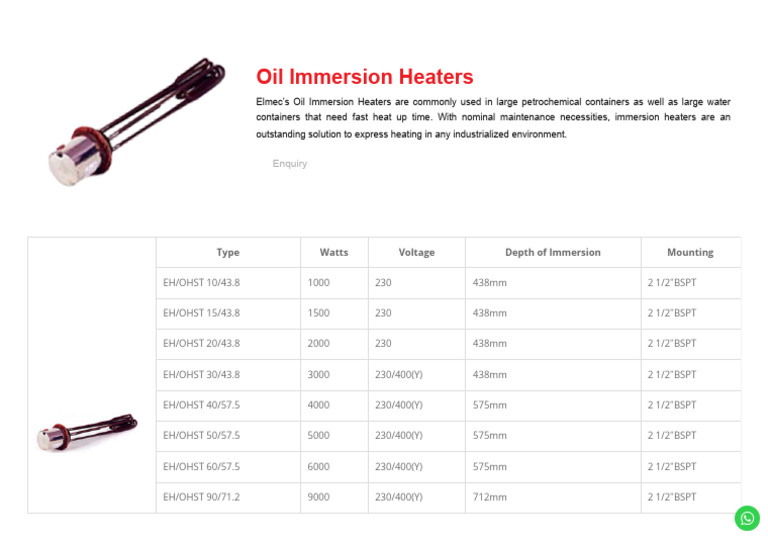 Oil Immersion Heaters - Petrochemical & Larger Water Containers | PDF