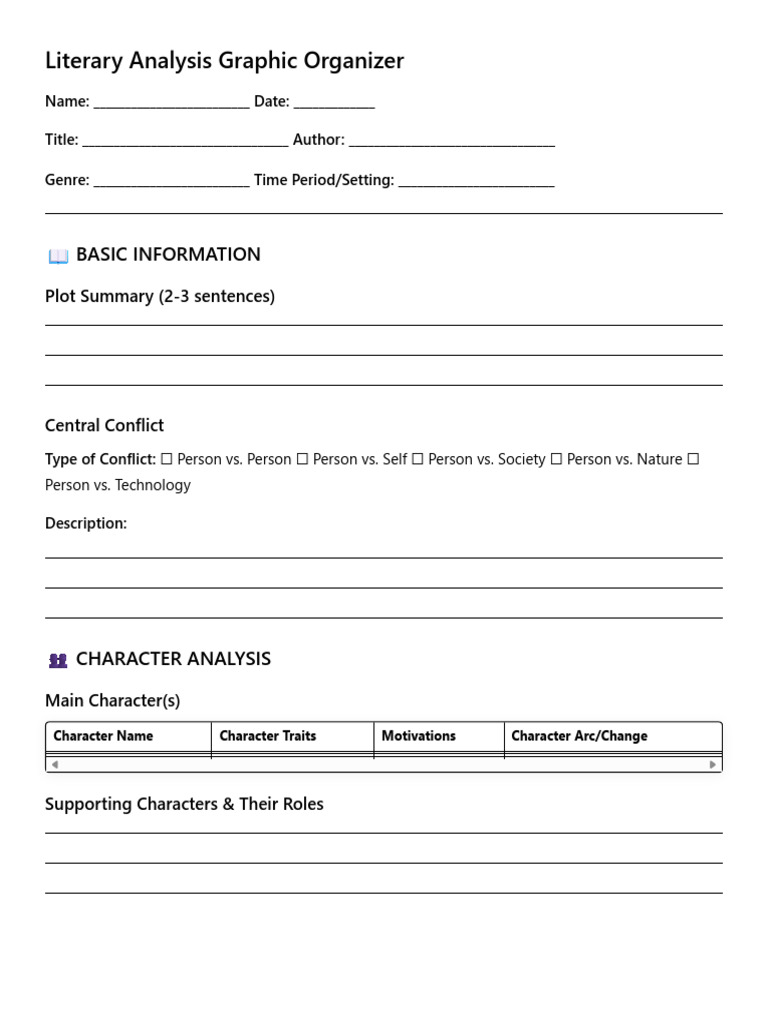 Literary Analysis Organizer Template | PDF | Narration | Essays