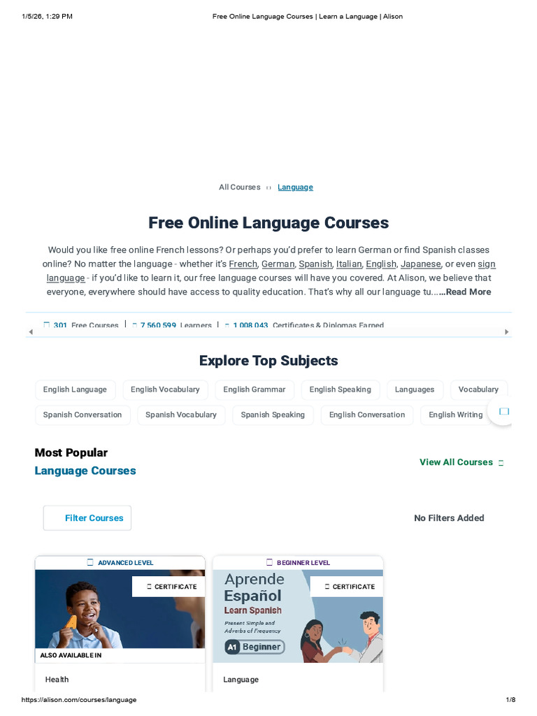 Free Online Language Courses _ Learn a Language _ Alison | PDF ...