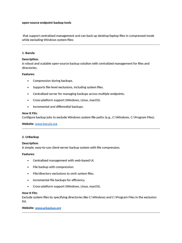 Open-Source Backup Tools for Endpoints | PDF | Backup | Computer File