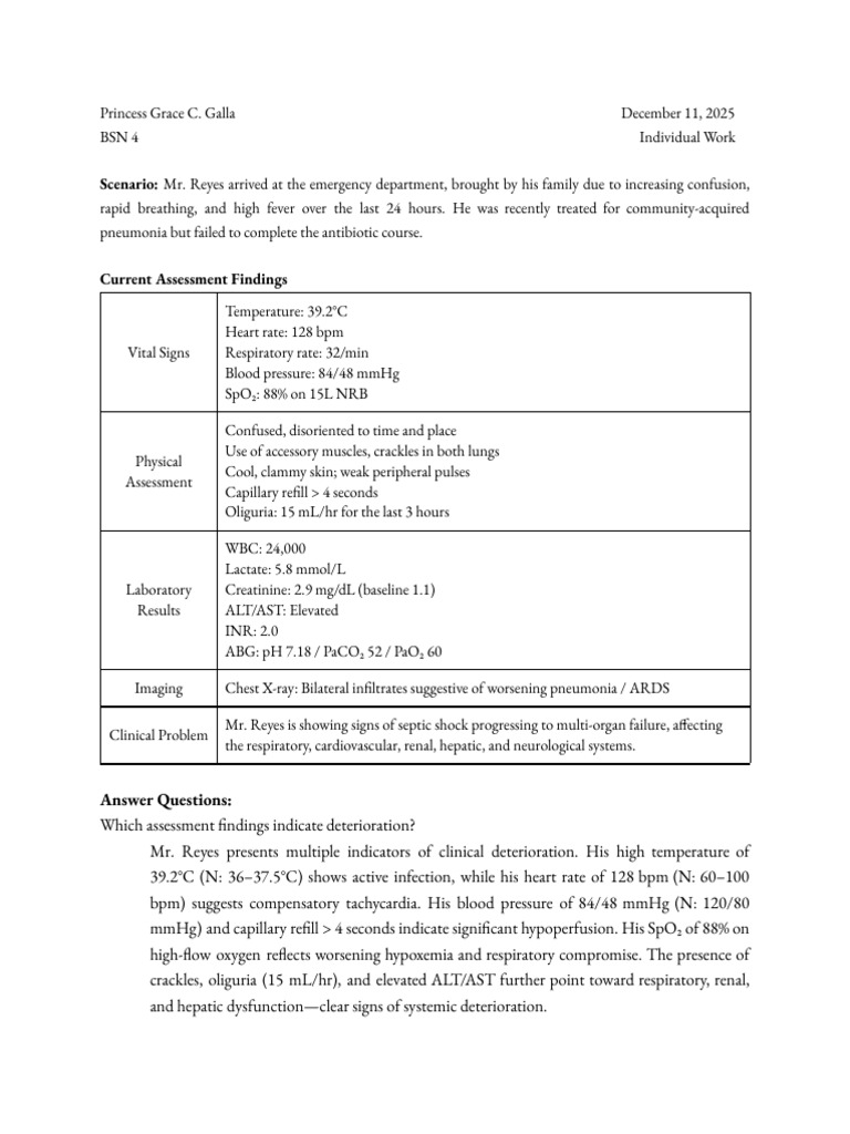 Septic Shock and Multi-Organ Failure Case Study | PDF | Sepsis | Shock ...