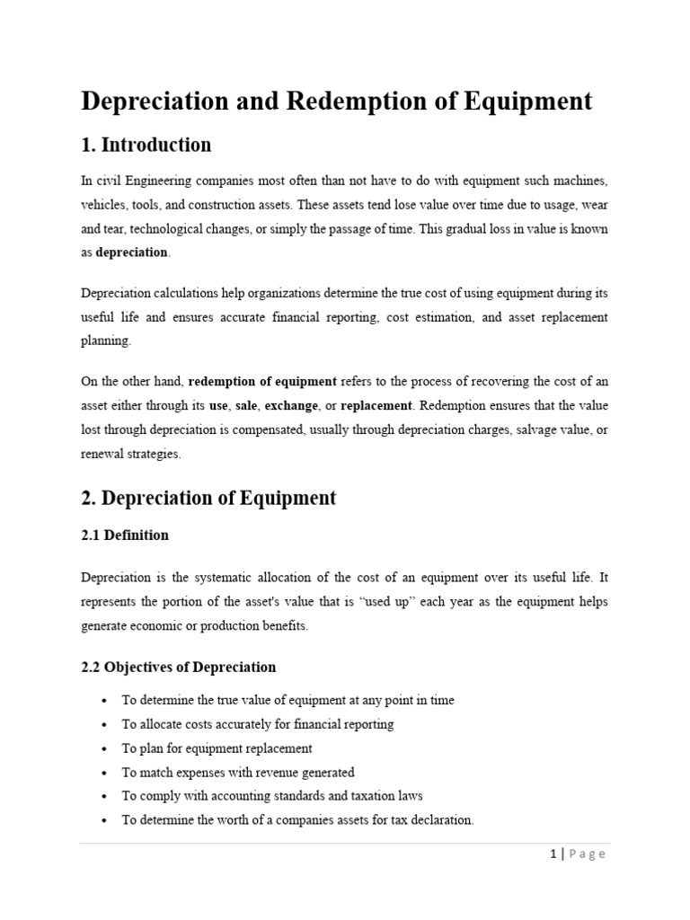 Equipment Depreciation and Redemption Guide | PDF | Depreciation ...