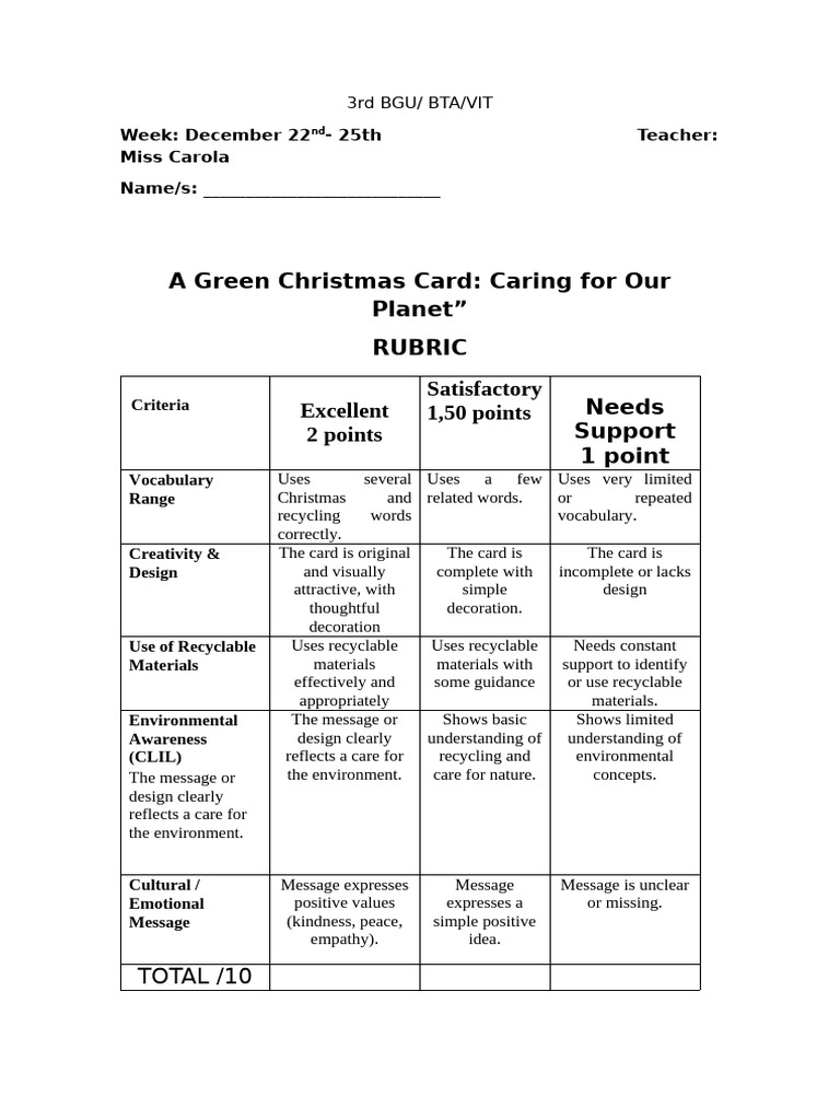 3rd Bgu Rubric Card | PDF