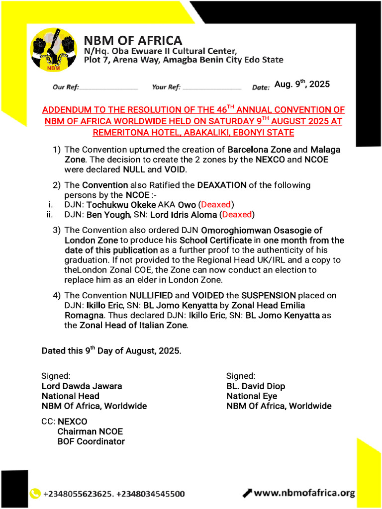 Addendum To The Resolution of The 46th Annual Convention of NBM of ...