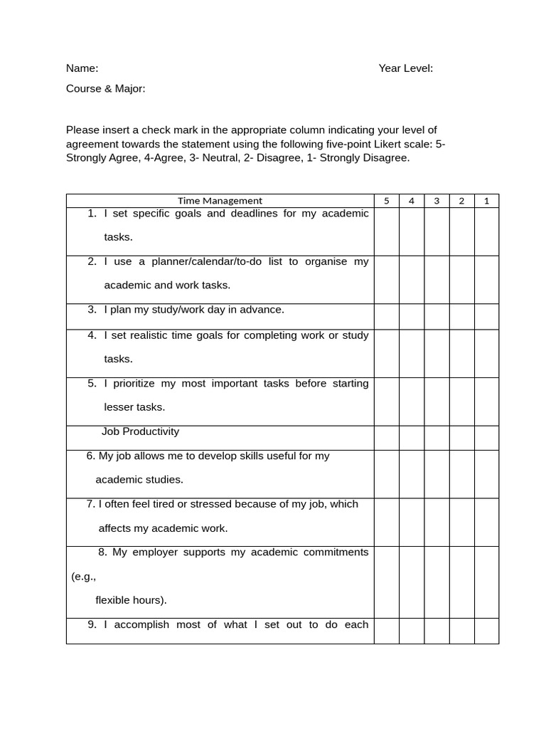 Time Management and Academic Success Survey | PDF