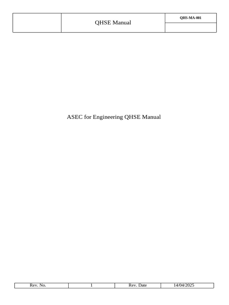 Qhs-Ma-001 Qhse Manual. v1 | PDF | Safety | Risk