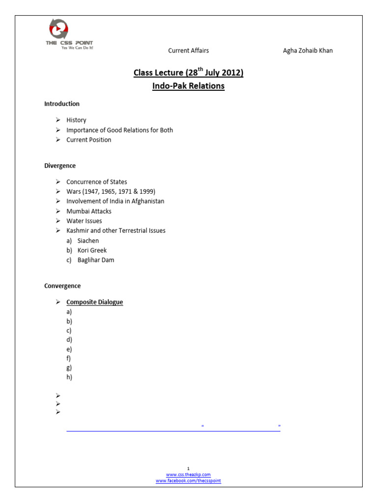 Indo Pak Relations | PDF