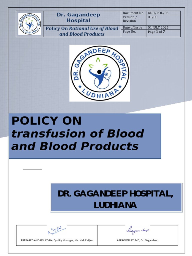Blood Transfusion Policy Guidelines | PDF | Blood Transfusion | Medicine