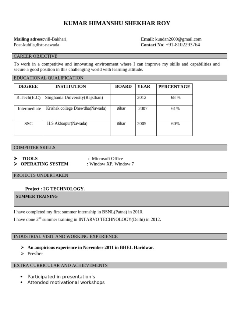 Kumar Himanshu Roy CV | PDF