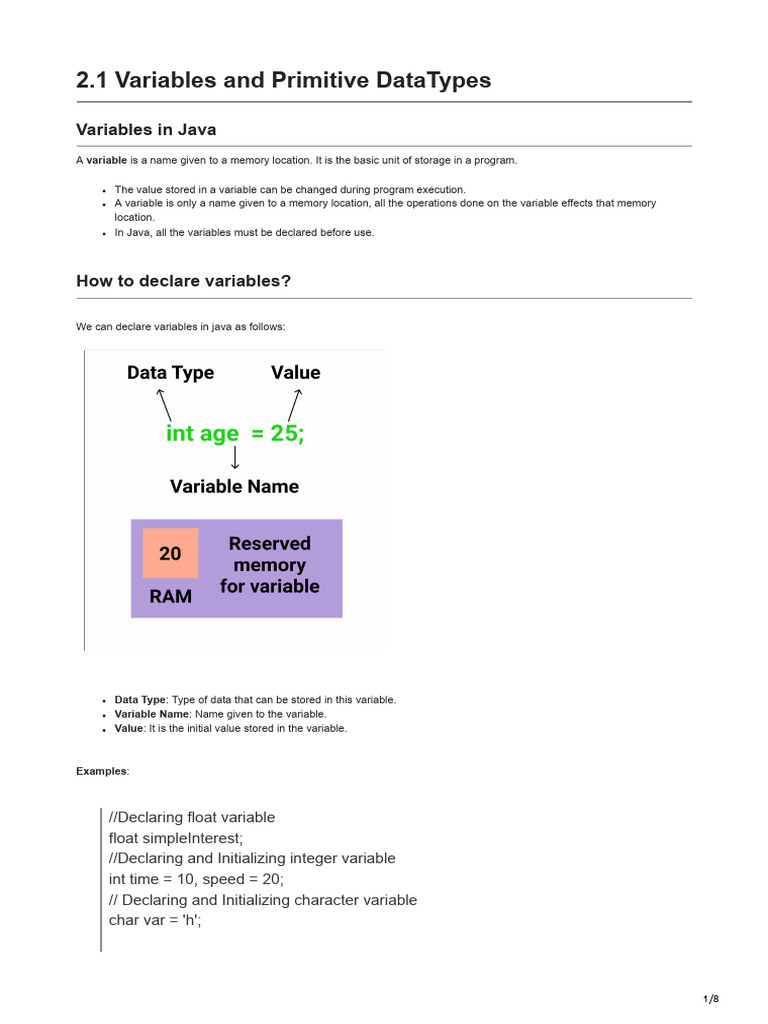 2.1 Variables & Data Types - Variables and Primitive DataTypes | PDF ...