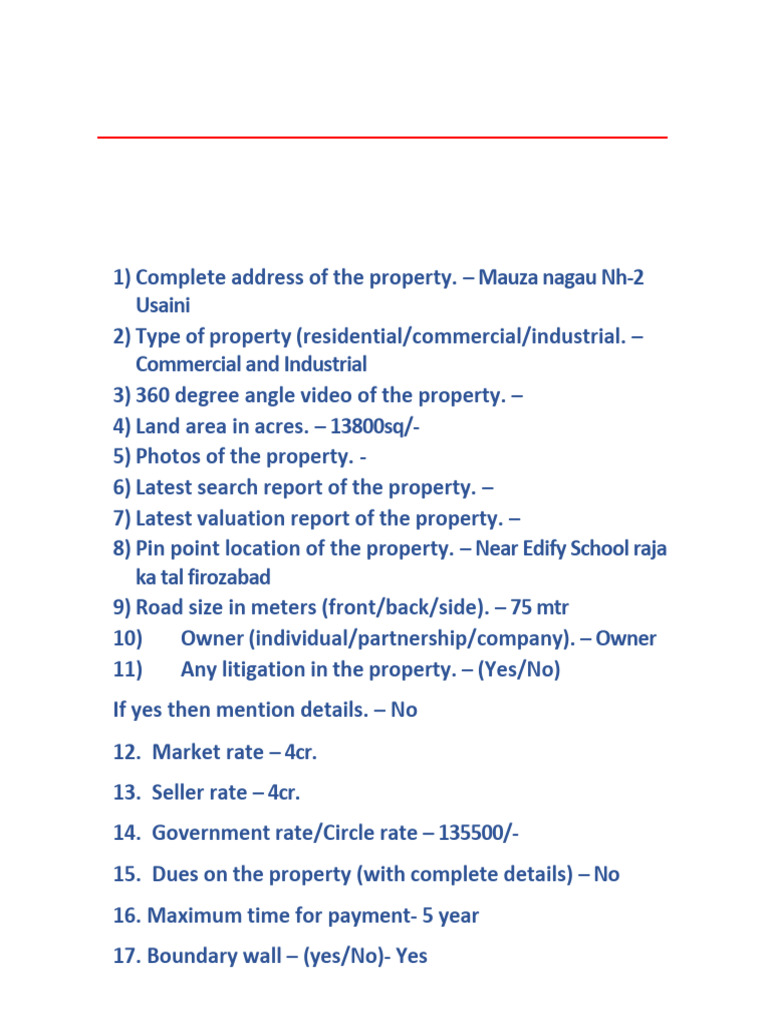 One Pager Regarding Property | PDF
