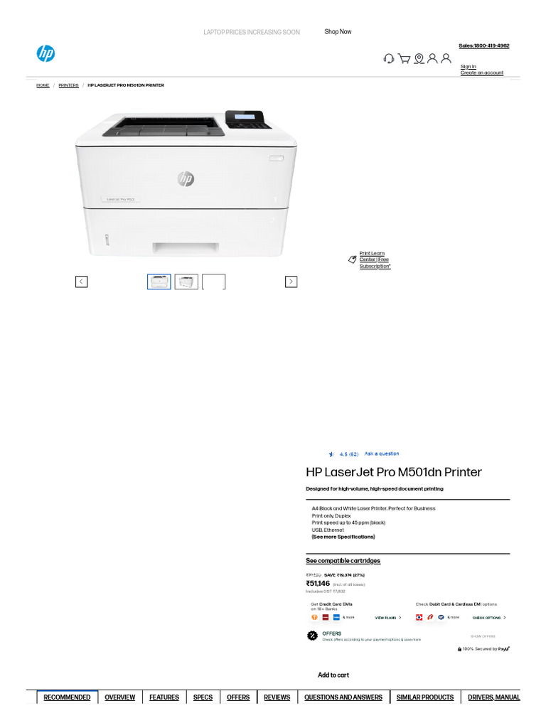 HP LaserJet Pro M501dn Printer - (J8H61A) - Shop HP - Com India | PDF ...