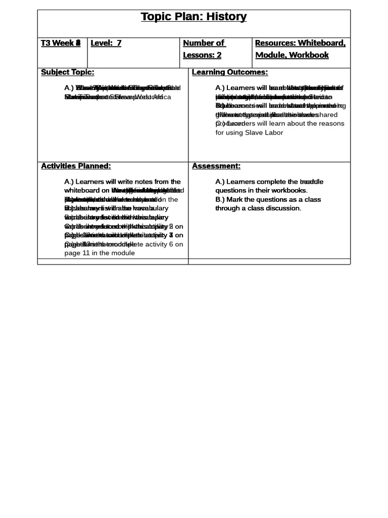 History Topic Plan: Slavery & WWII | PDF | Vocabulary | Slavery