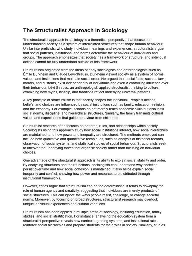 The Structuralist Approach | PDF | Sociology | Society