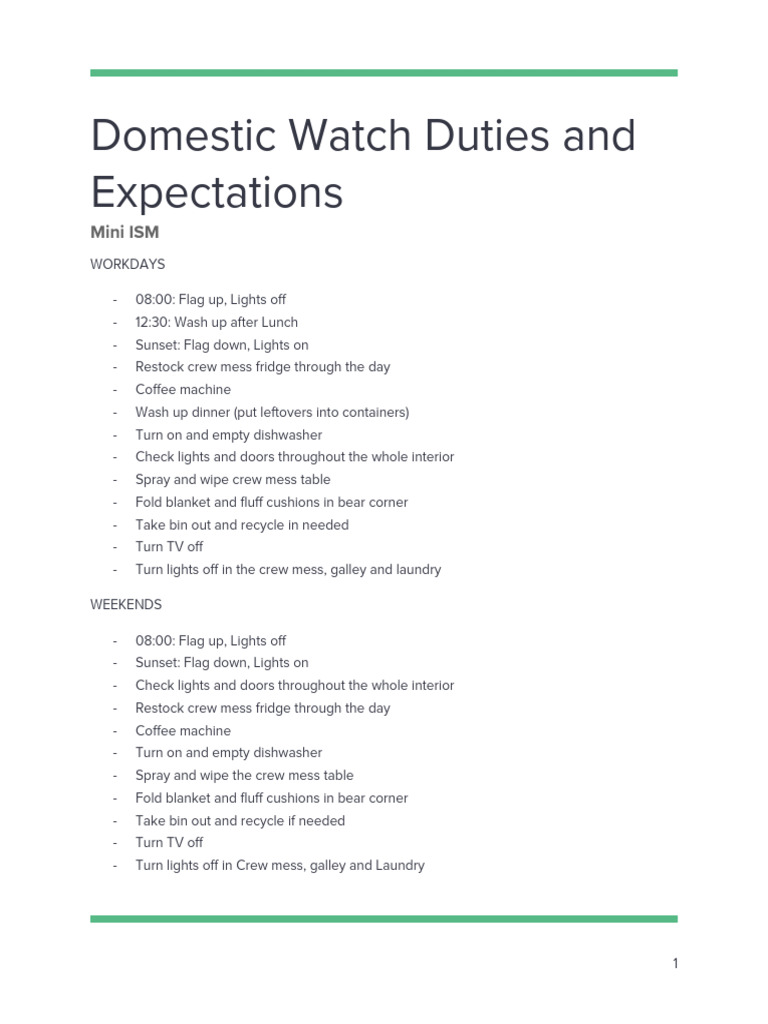 Domestic Watch Duties and Expectations | PDF