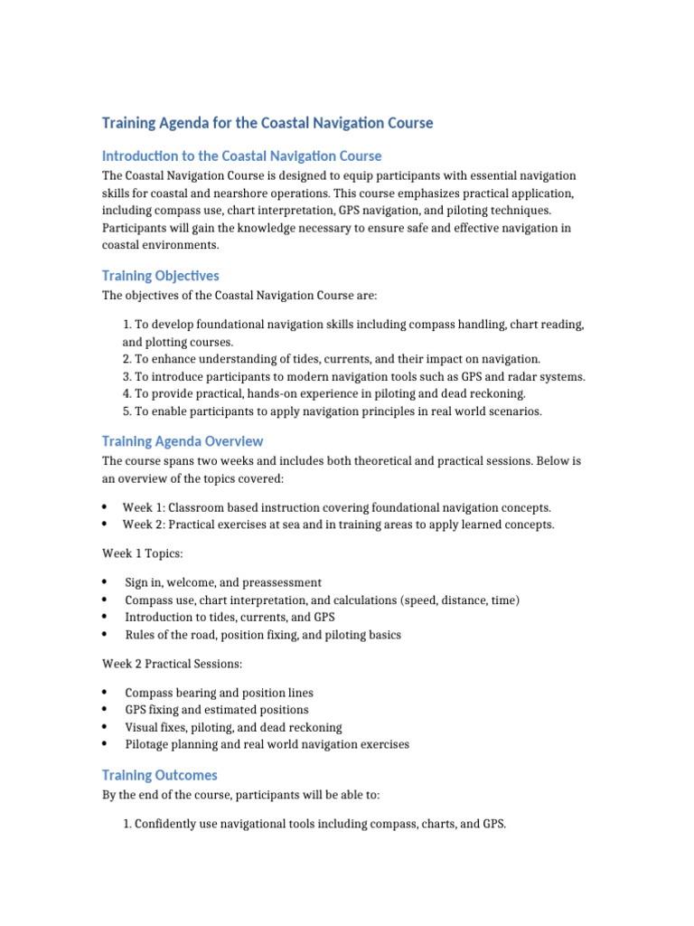 Coastal Navigation Training Agenda | PDF