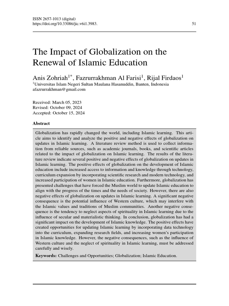 51 61 The Impact of Globalization On The Renewal of Islamic Education ...