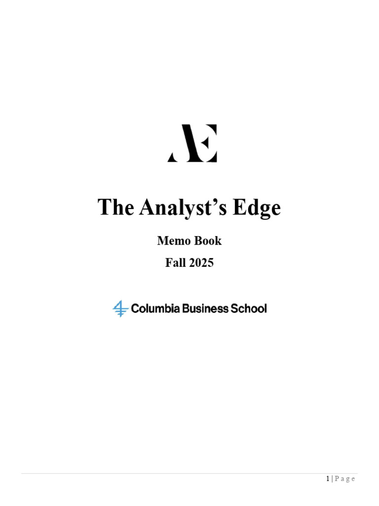 The Analyst's Edge - Abridged Memo Book - Fall 2025 | PDF
