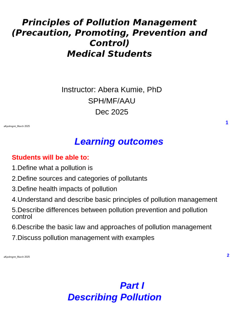 Lecture 6 - Principles of Pollution Management | PDF | Pollution | Waste