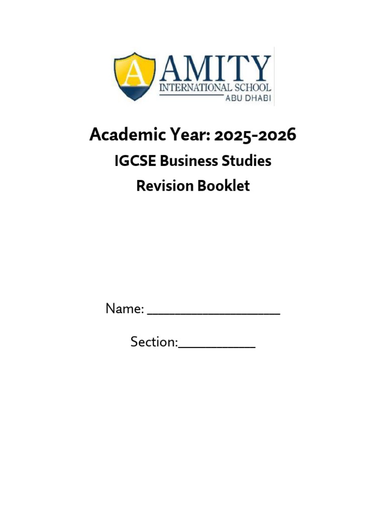 Revision Booklet Front Sheet | PDF