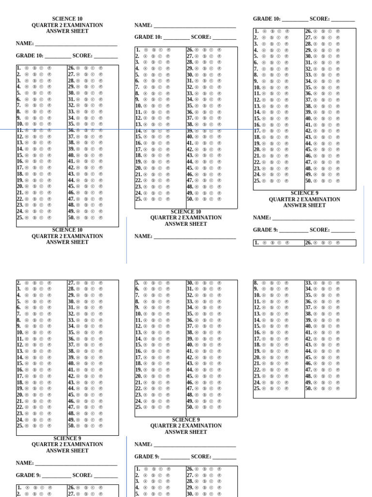 Answer Sheet for Exams | PDF