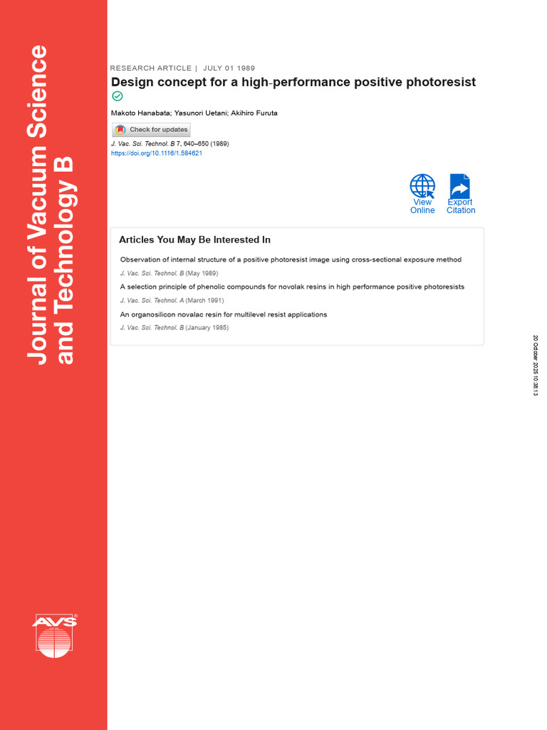 1989 Design Concept For A High Performance Positive Photoresist | PDF ...
