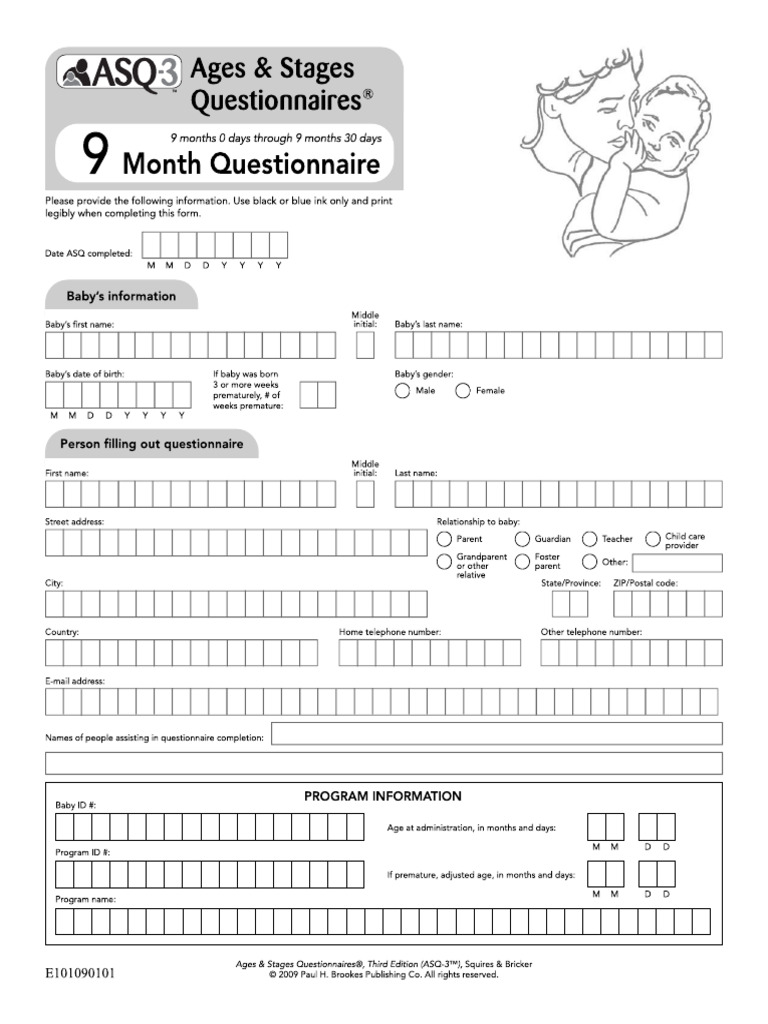 ASQ 3 9 Months With Scoring Sheet | PDF