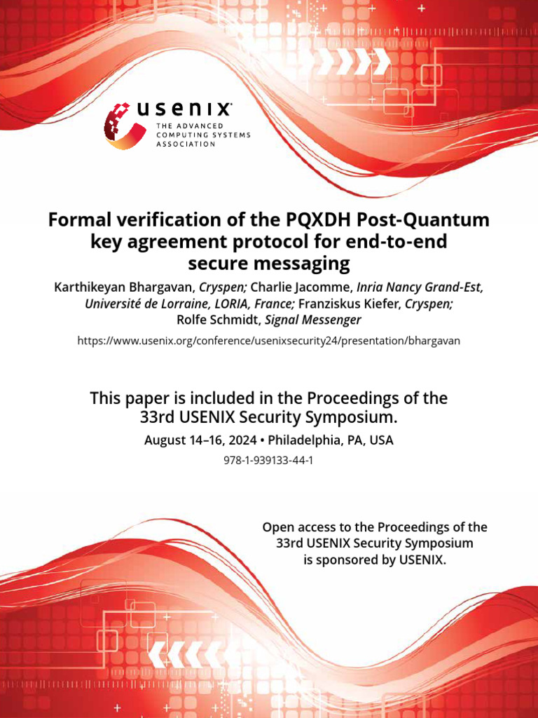 Formal Verification of The PQXDH Post-Quantum Key Agreement Protocol ...