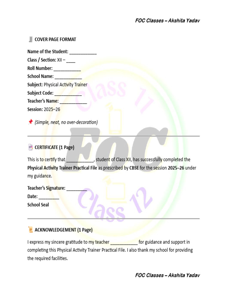 Physical Activity Trainer Practical File | PDF | Physical Fitness