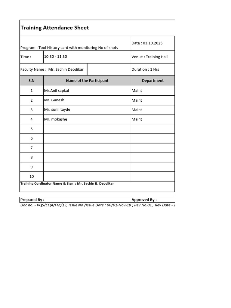 Training Attendence Sheet | PDF
