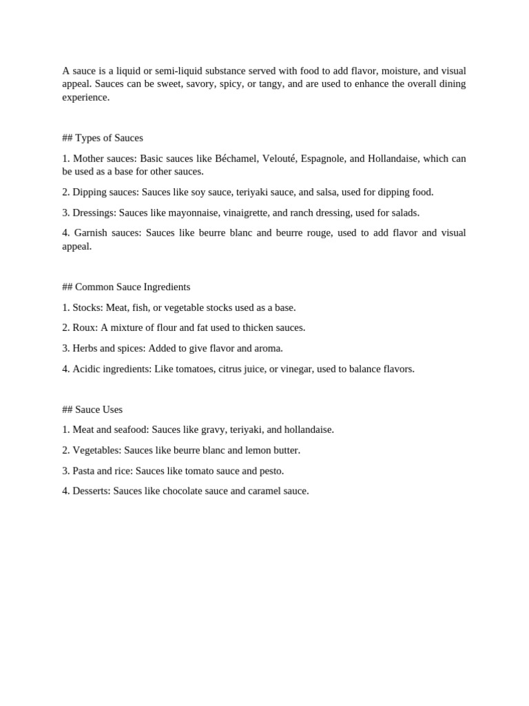 Essential Sauces and Recipes Guide | PDF | Sauce | Cakes