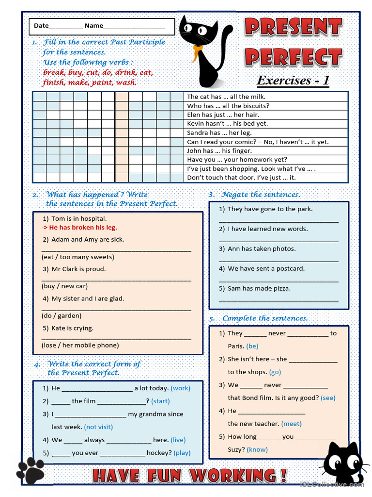 Past Participle and Present Perfect Exercises | PDF | Languages ...