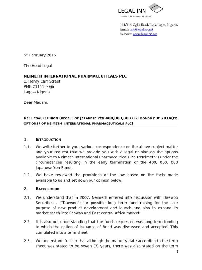 Legal Opinion On Early Recall of Bonds | PDF | Misrepresentation ...
