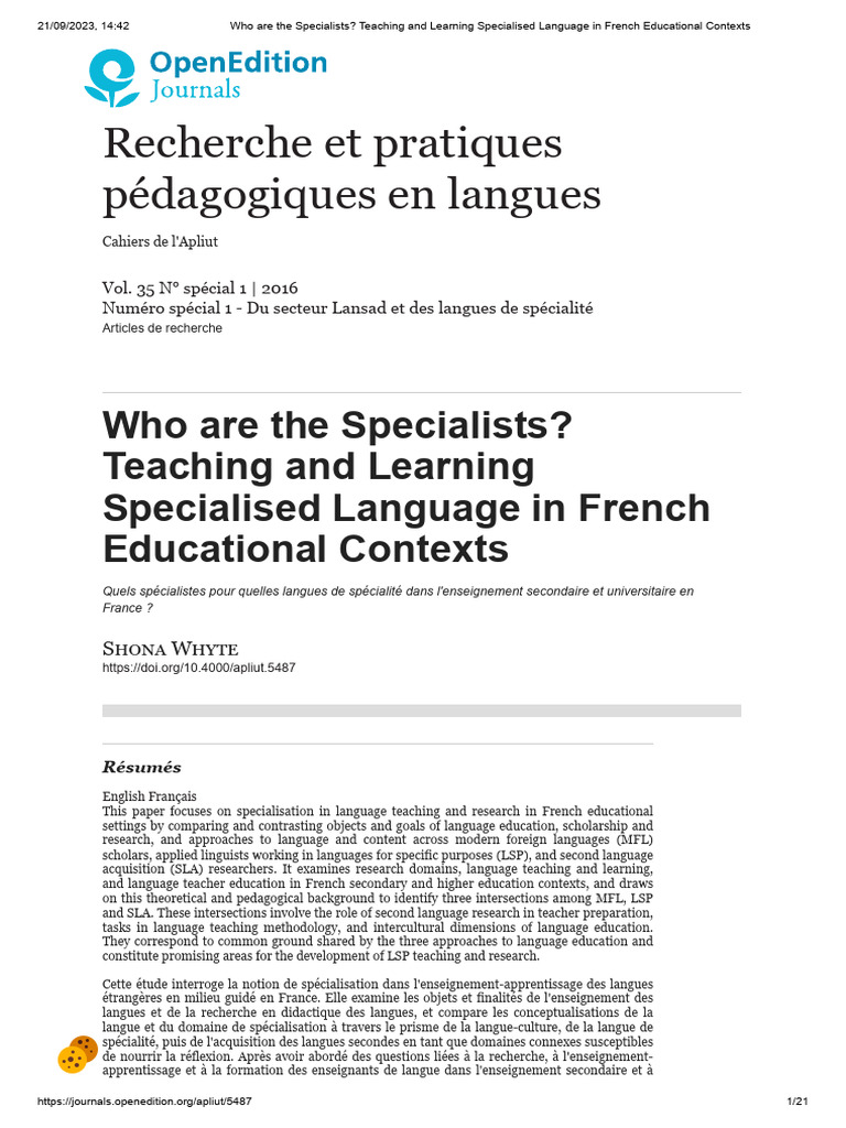 Who Are The Specialists - Teaching and Learning Specialised Language in ...