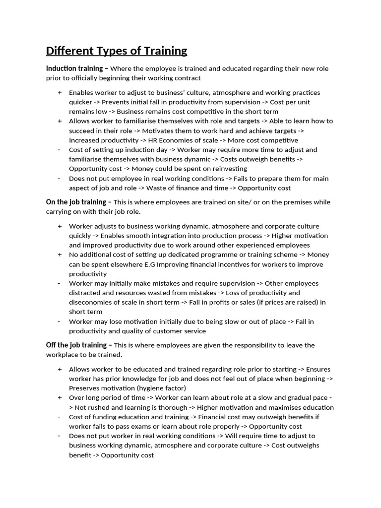 Different Types of Training | PDF | Opportunity Cost | Employment