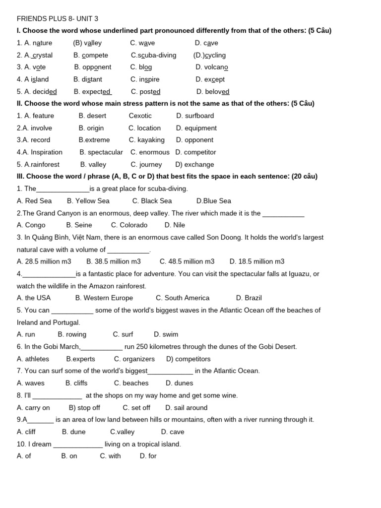 Friends Plus 8: Unit 3 Exercises | PDF | Earth Sciences