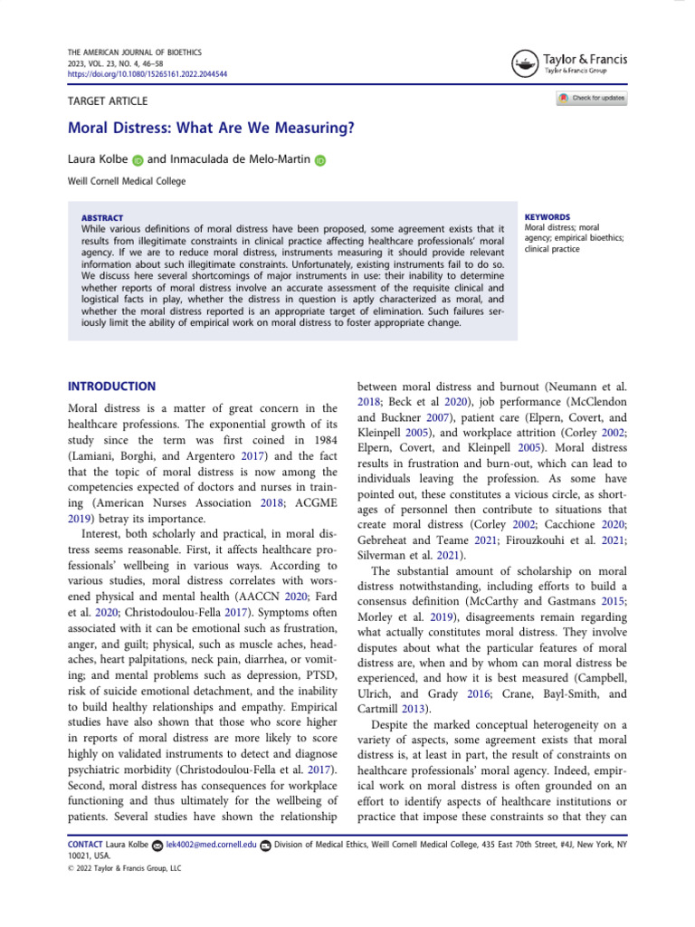 Measuring Moral Distress in Healthcare | PDF | Suffering | Nursing