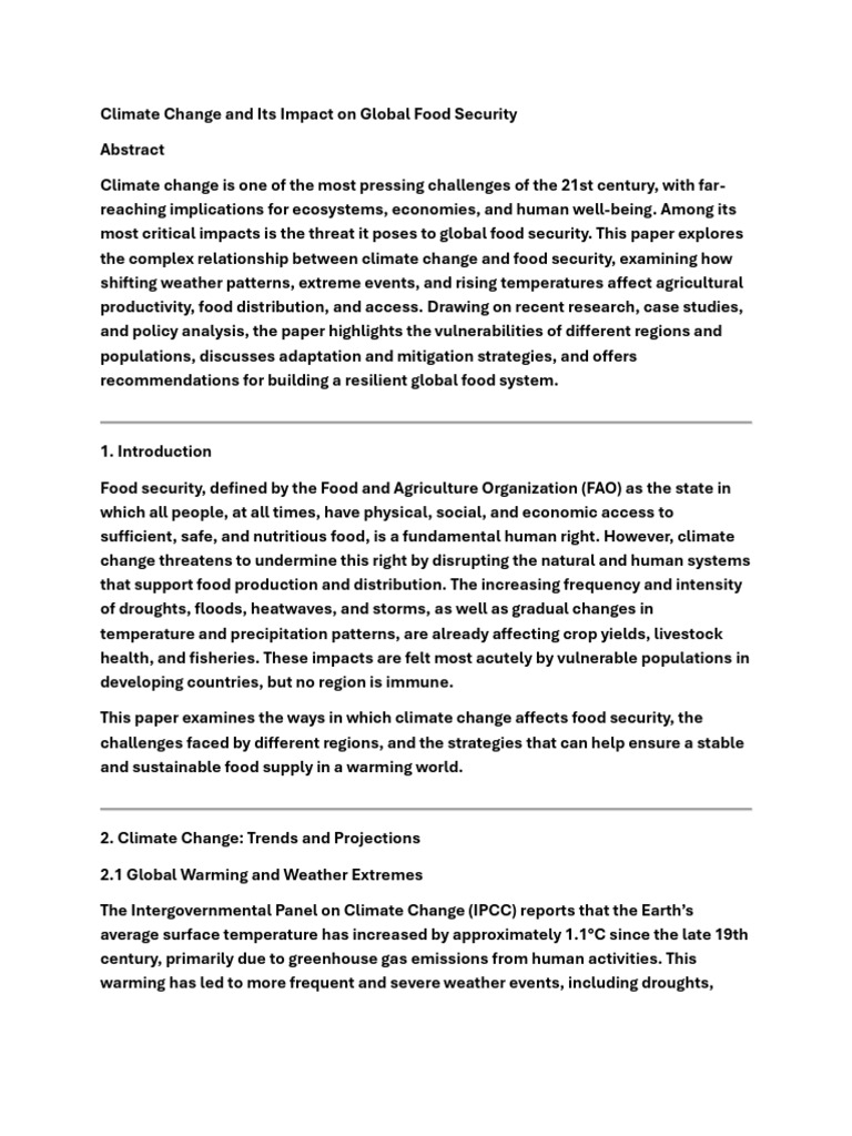 Climate Change's Threat to Food Security | PDF | Climate Change | Food ...