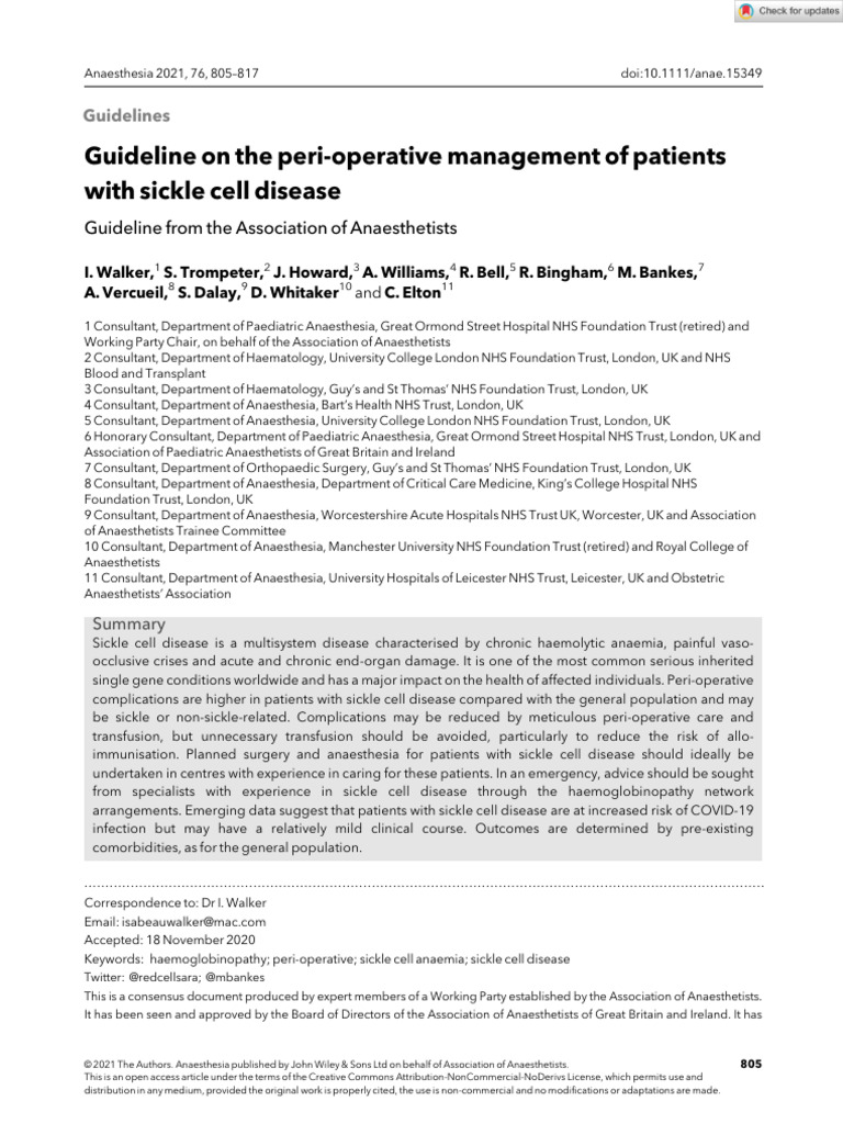 Peri-Operative Care for Sickle Cell Disease | PDF | Diseases And ...