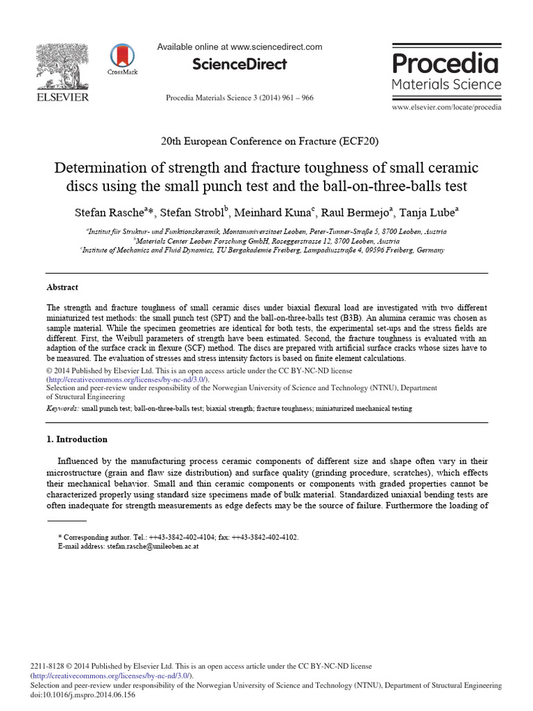 Determination of Strength and Fracture Toughness of Small Ceramic Discs ...