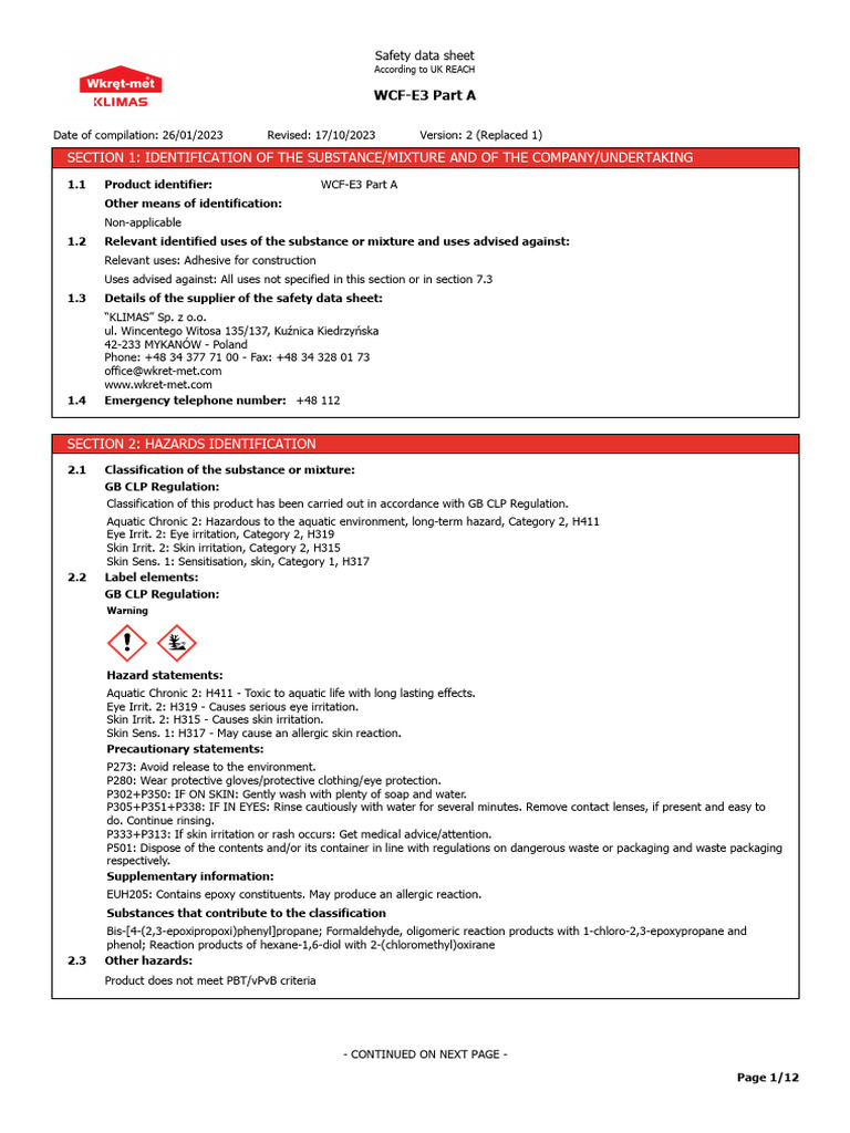 WCF-E3 Part A Safety Data Sheet | PDF | Toxicity | Combustion
