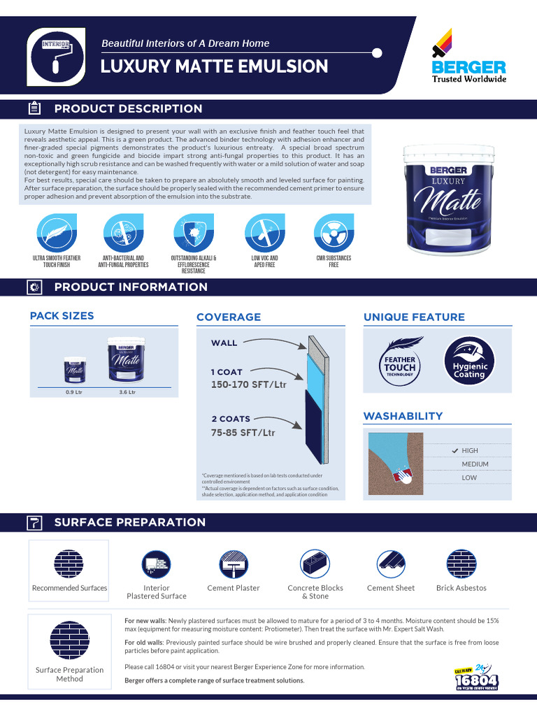 Luxury Matte Emulsion TDS | PDF | Paint | Materials