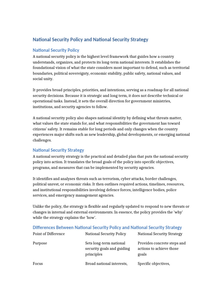 National Security Policy vs. Strategy Explained | PDF | National ...