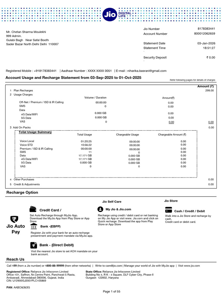 Account Usage and Recharge Statement From 03-Sep-2025 To 01-Oct-2025 ...