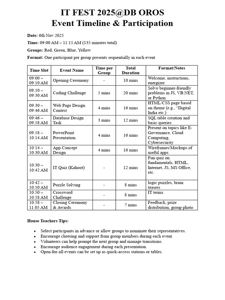 IT Fest 2025: Event Schedule & Rules | PDF | Software Development ...