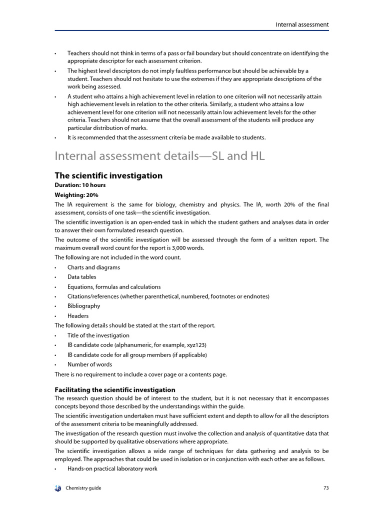 IB Chemistry Internal Assessment Guide | PDF | Methodology | Data
