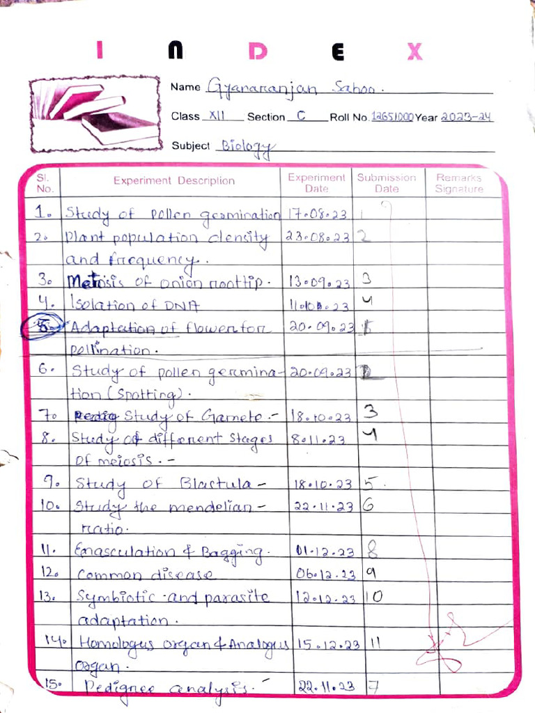Biology Practical Class XII Record | PDF | Ovary | Plant Reproduction