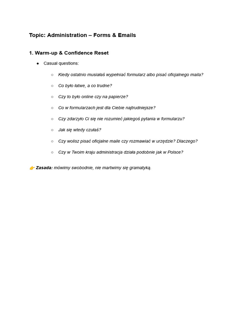 PL B1 - B2Topic - Administration - Forms & Emails | PDF